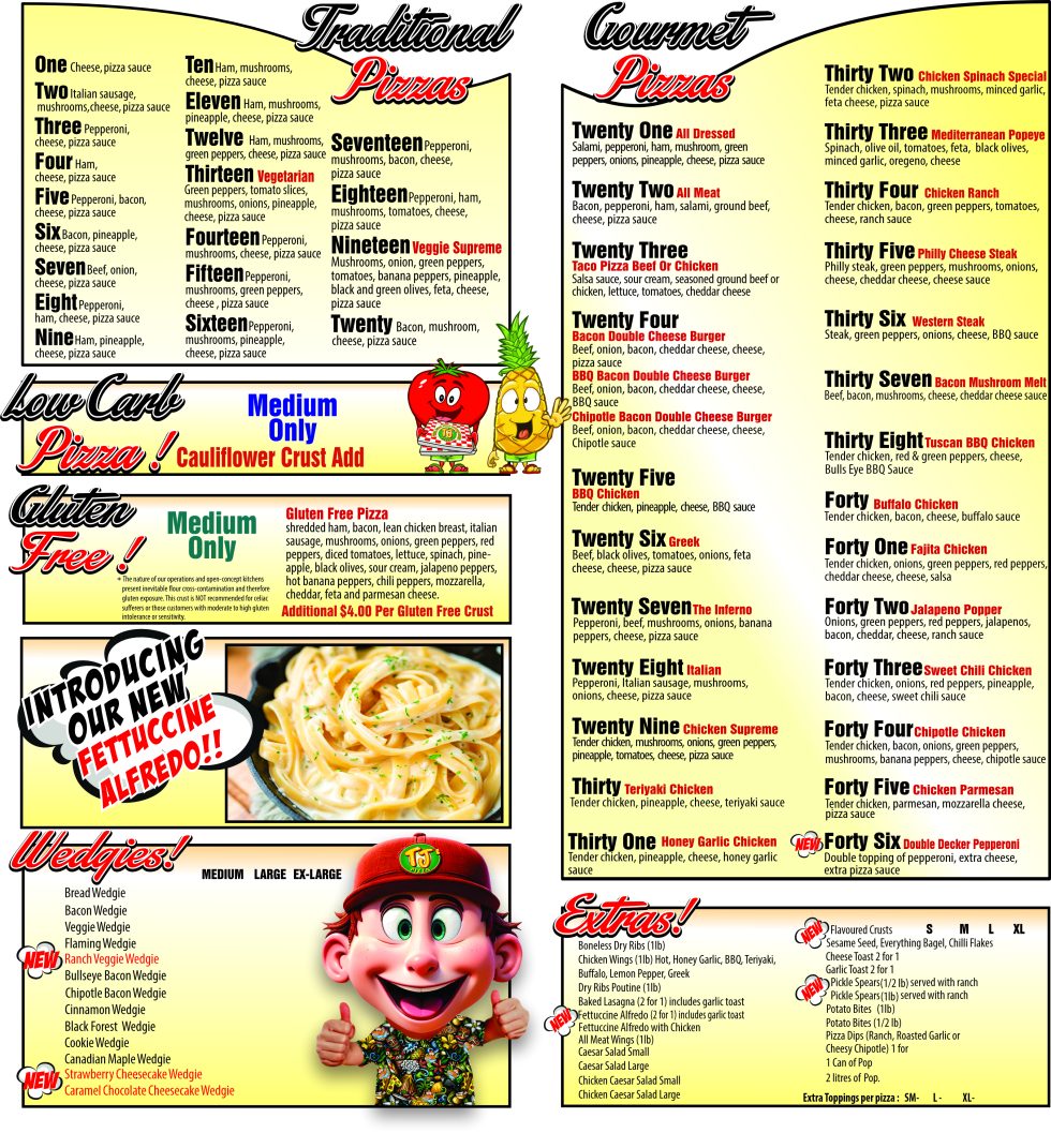 Our Menu - T J's Pizza | Saskatchewan & Alberta